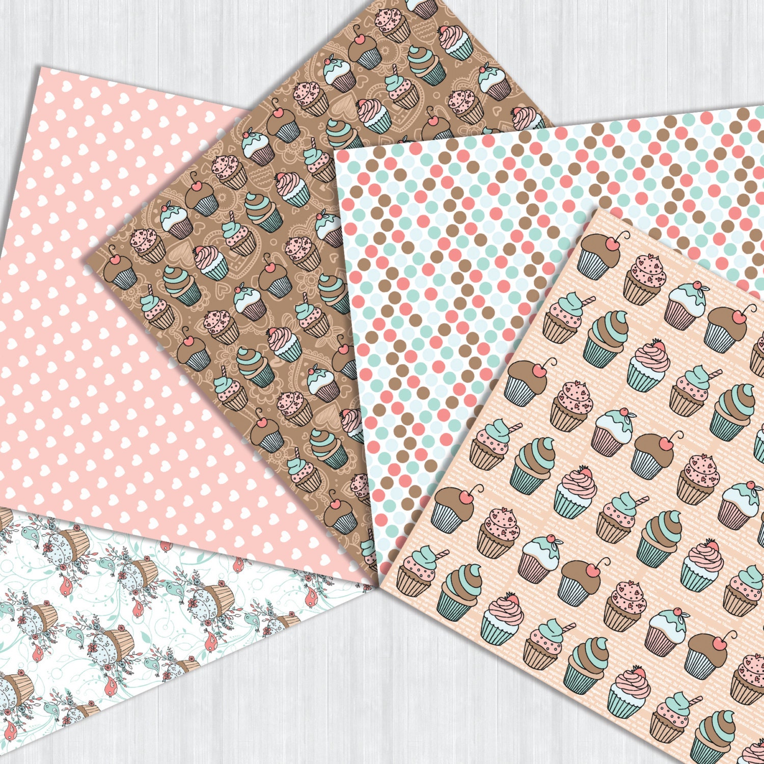 Cupcakes Birds Seamless Patterns Digital Paper Pack Instant - Etsy