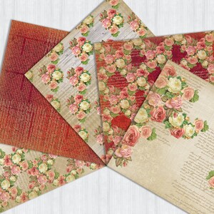 Red Roses Digital Paper Pack Instant Download Burlap Wood Shabby Chic ...