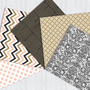 Peach Black Digital Paper Pack Instant Download Pattern White Pink ...