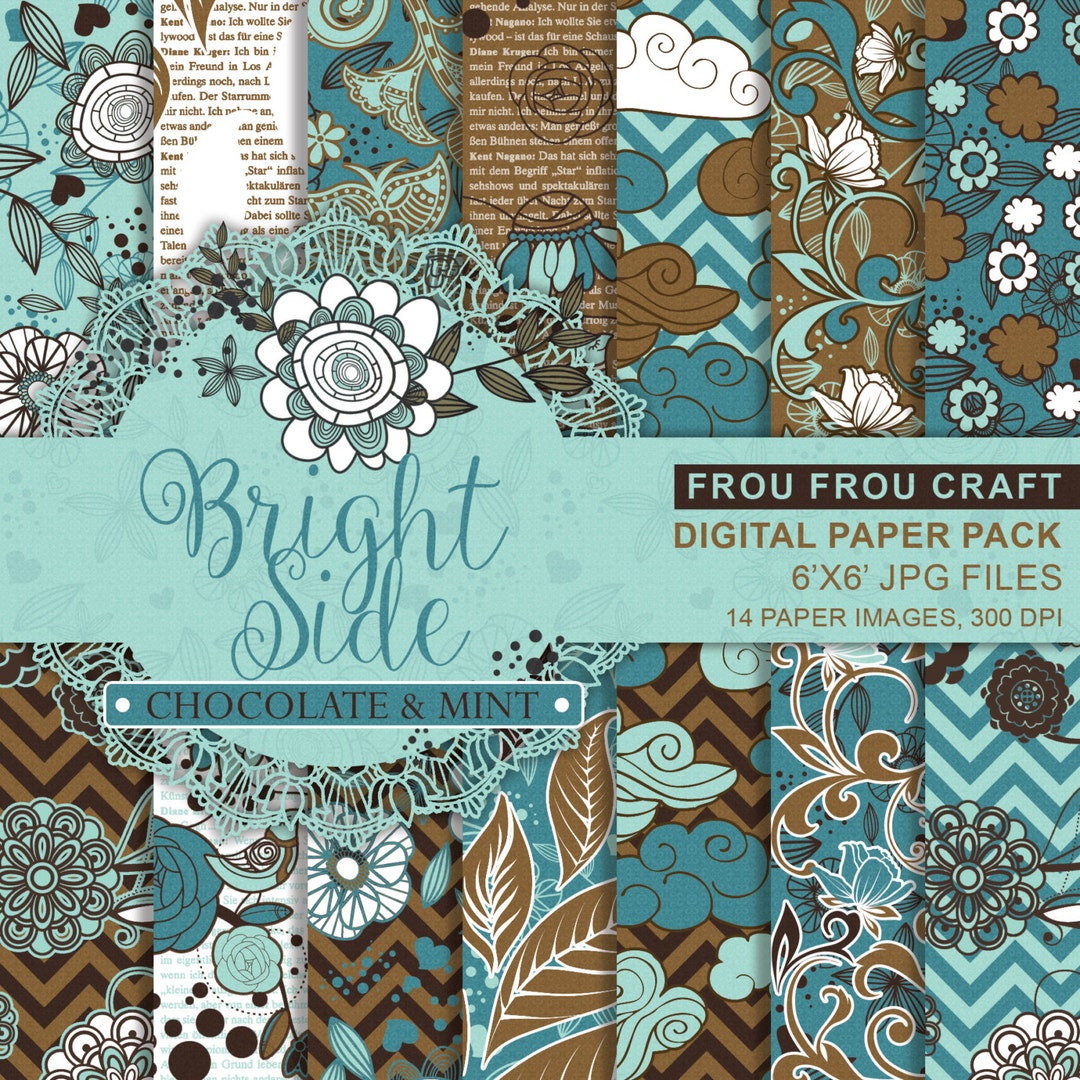 Chocolate Blue Digital Paper Pack Instant Download Brown Mint Bright ...