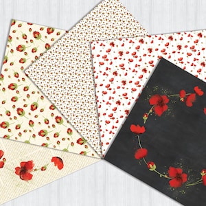 Red Poppies Digital Paper Pack Instant Download Watercolor Flowers ...