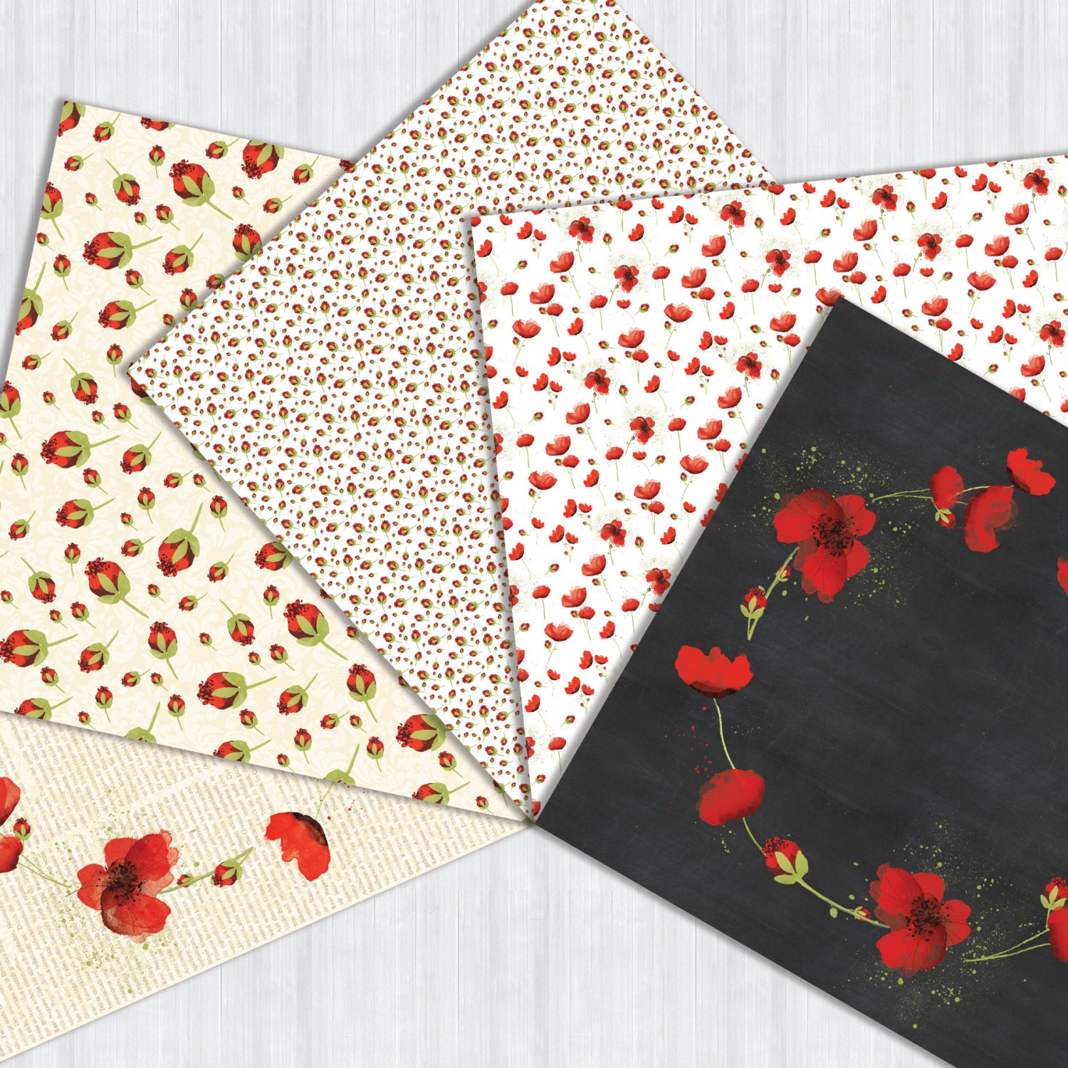 Red Poppies Digital Paper Pack Instant Download Watercolor - Etsy