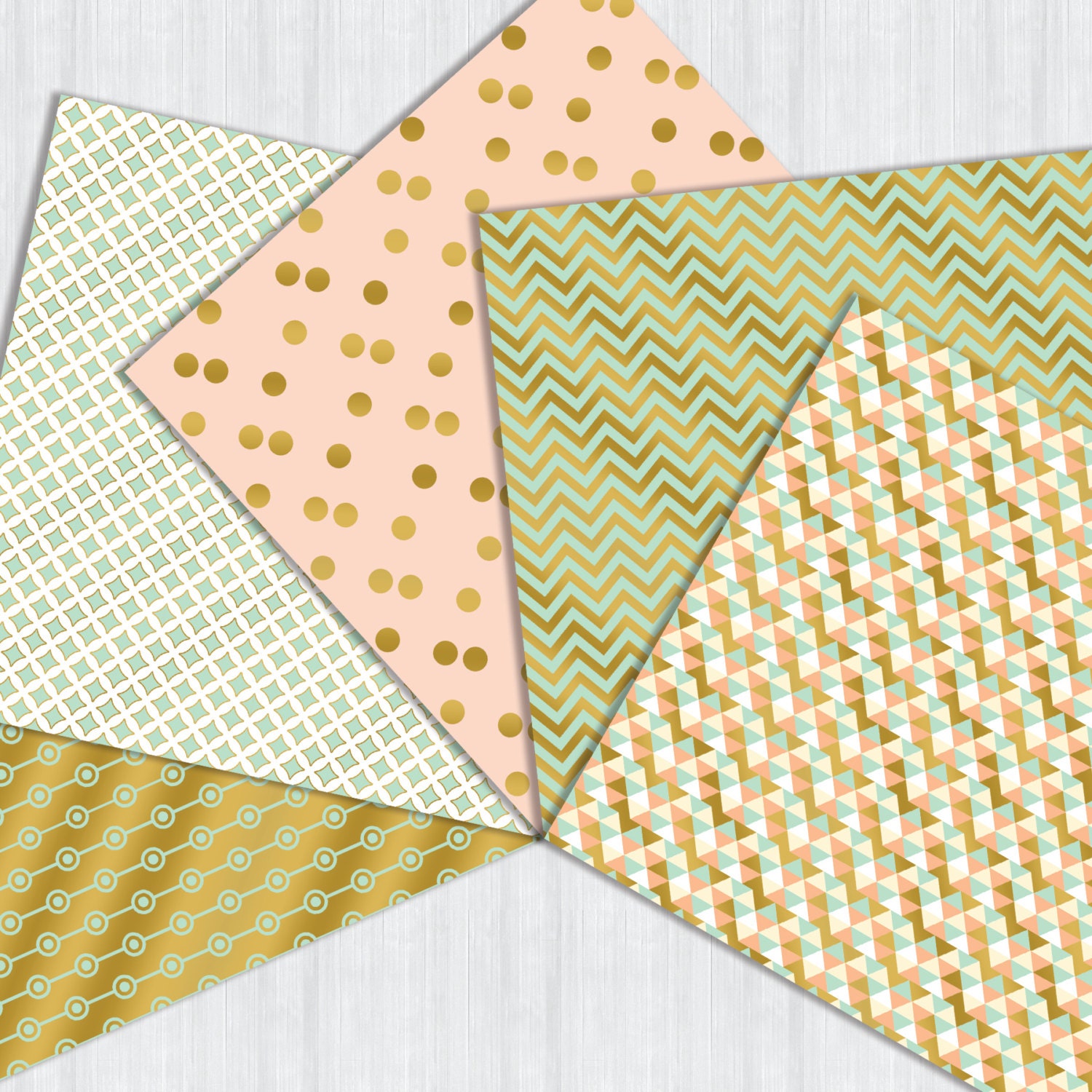 Geometric Gold Foil Paper Chevron Geometric Digital Paper Circles ...