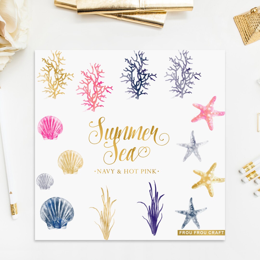 Navy Pink Nautical Clipart Summer Sea Elements Intant Download ...