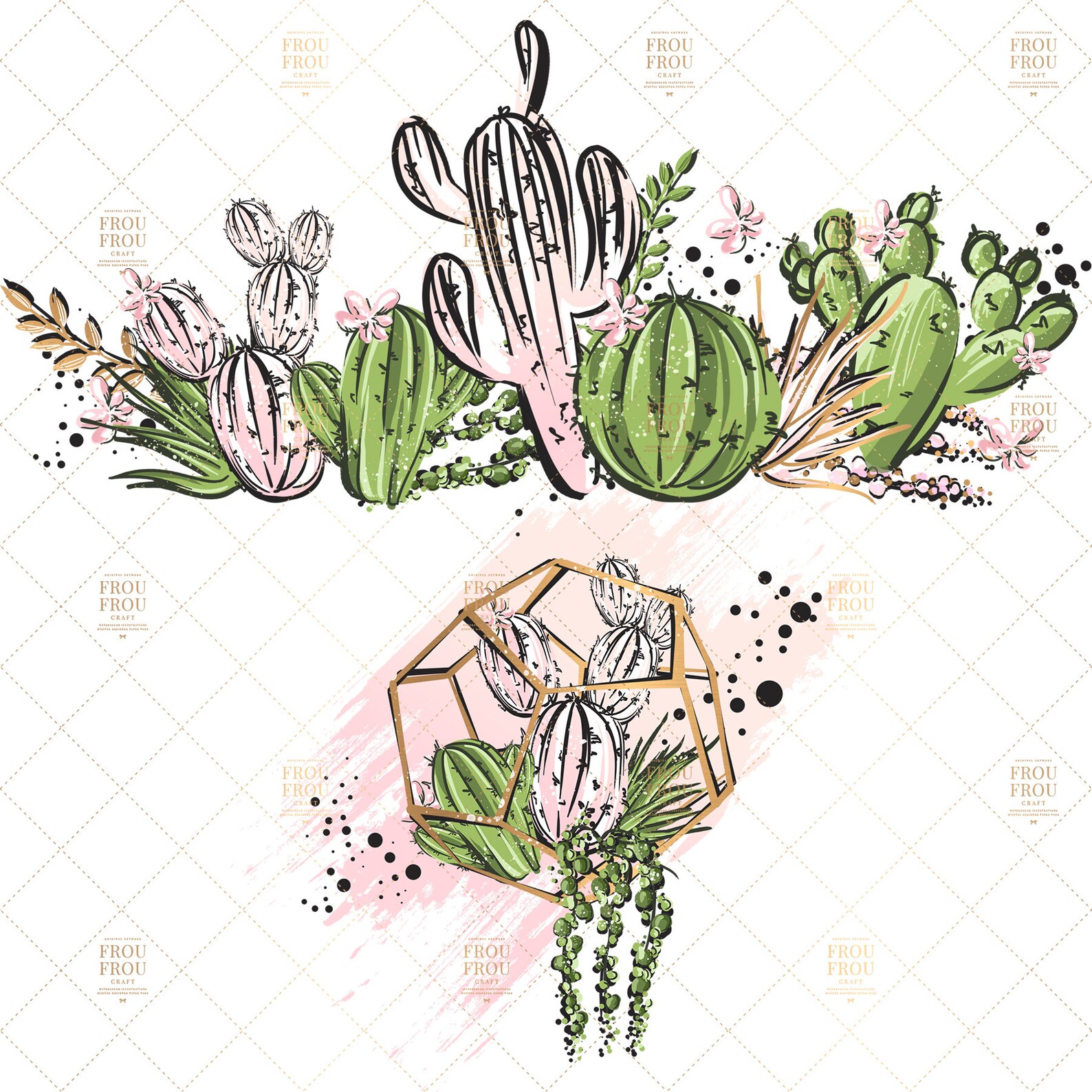 Succulent Clipart Cactus Clip Art Terrarium Botanical - Etsy