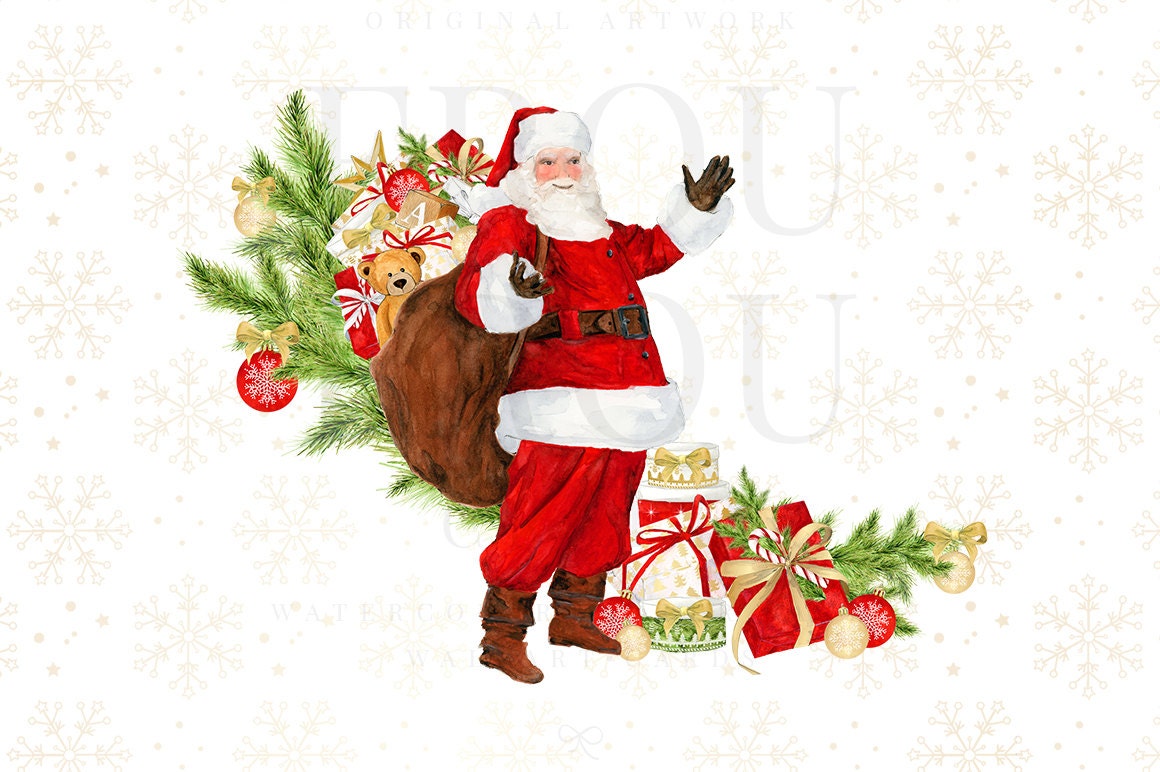 Christmas Clipart Watercolor Christmas Clip Art Santa Graphics - Etsy