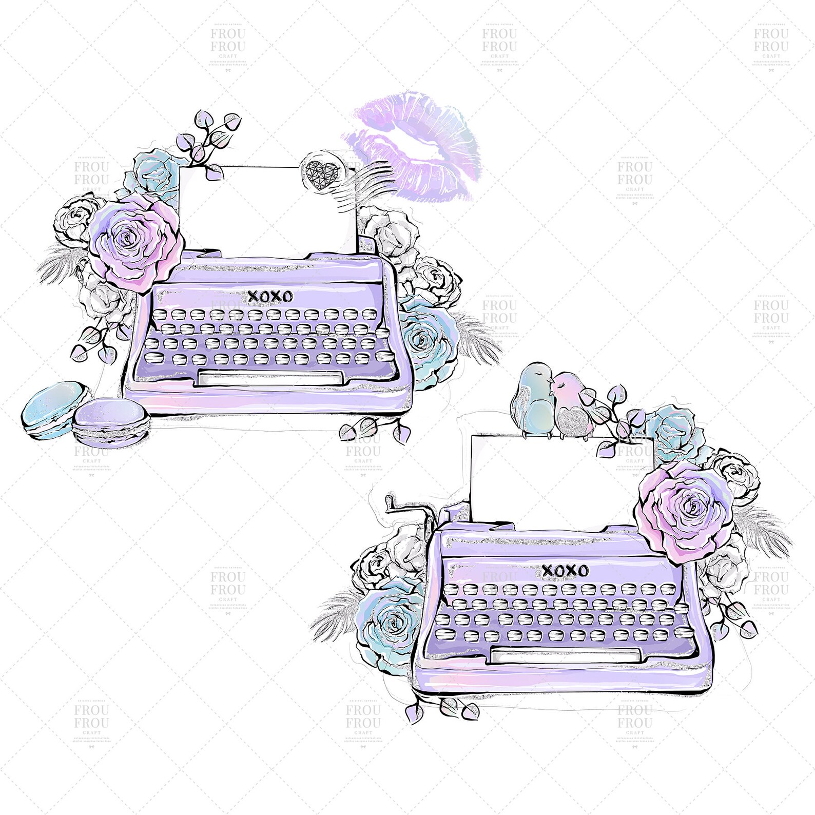 Valentines Day Clipart, Love Birds Clip Art, Typewriter Planner ...