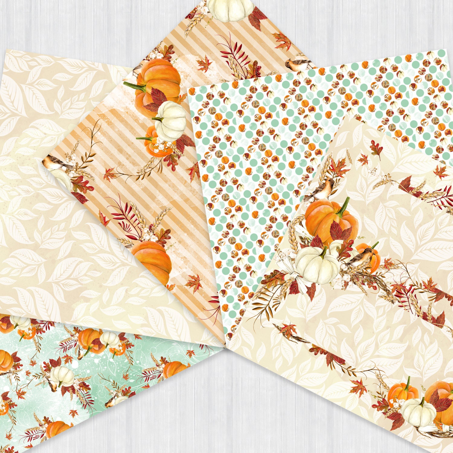 Autumn Paper Pack Fall Background Pumpkin Scrapbook Watercolor | Etsy