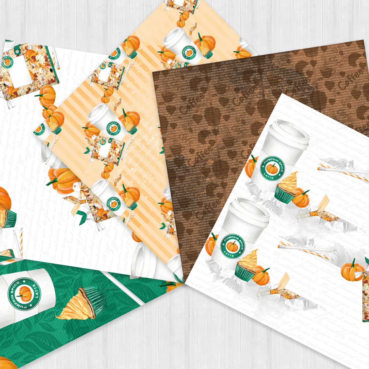 Coffee Paper Pack Pumpkin Digital Backgrounds Pumpkin Spice Latte ...
