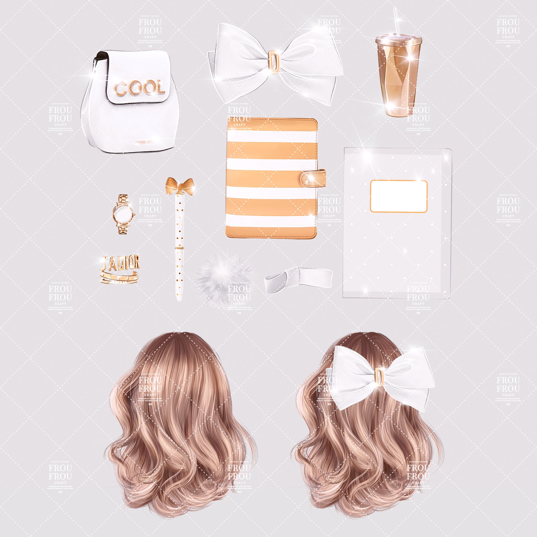 Planner Clipart Planner Girl Gold Planner Accessories Girly - Etsy