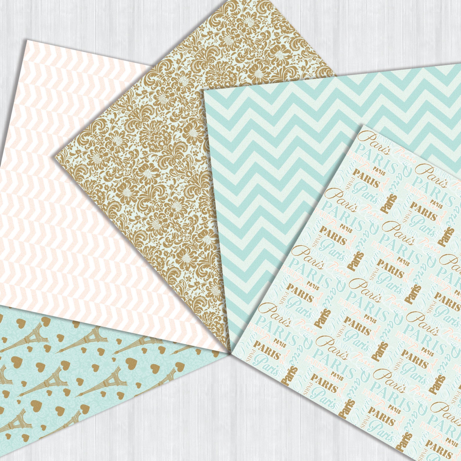 Paris Mint Chevron Digital Paper Pack Instant Download Eiffel - Etsy UK