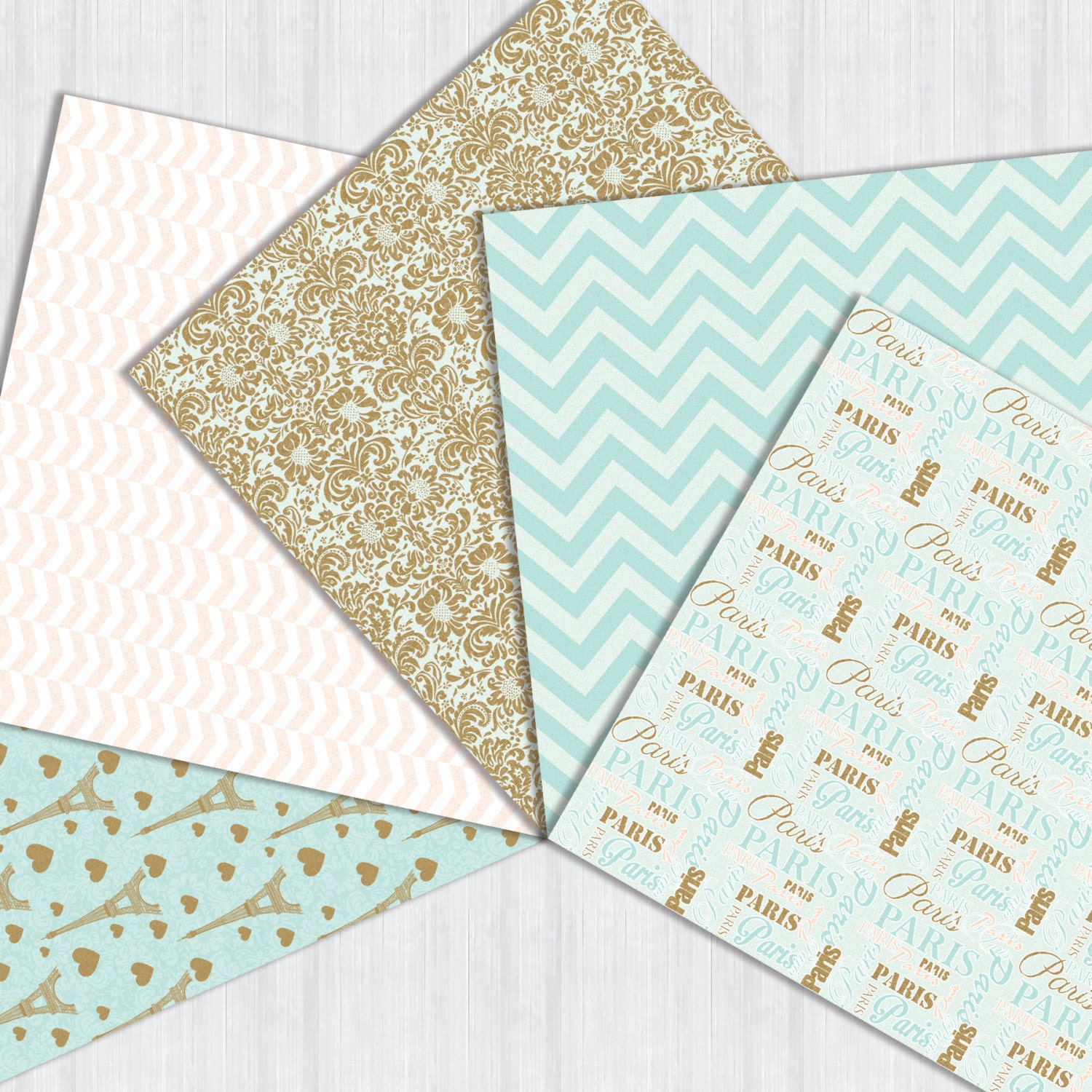 Paris Mint Chevron Digital Paper Pack Instant Download Eiffel - Etsy UK