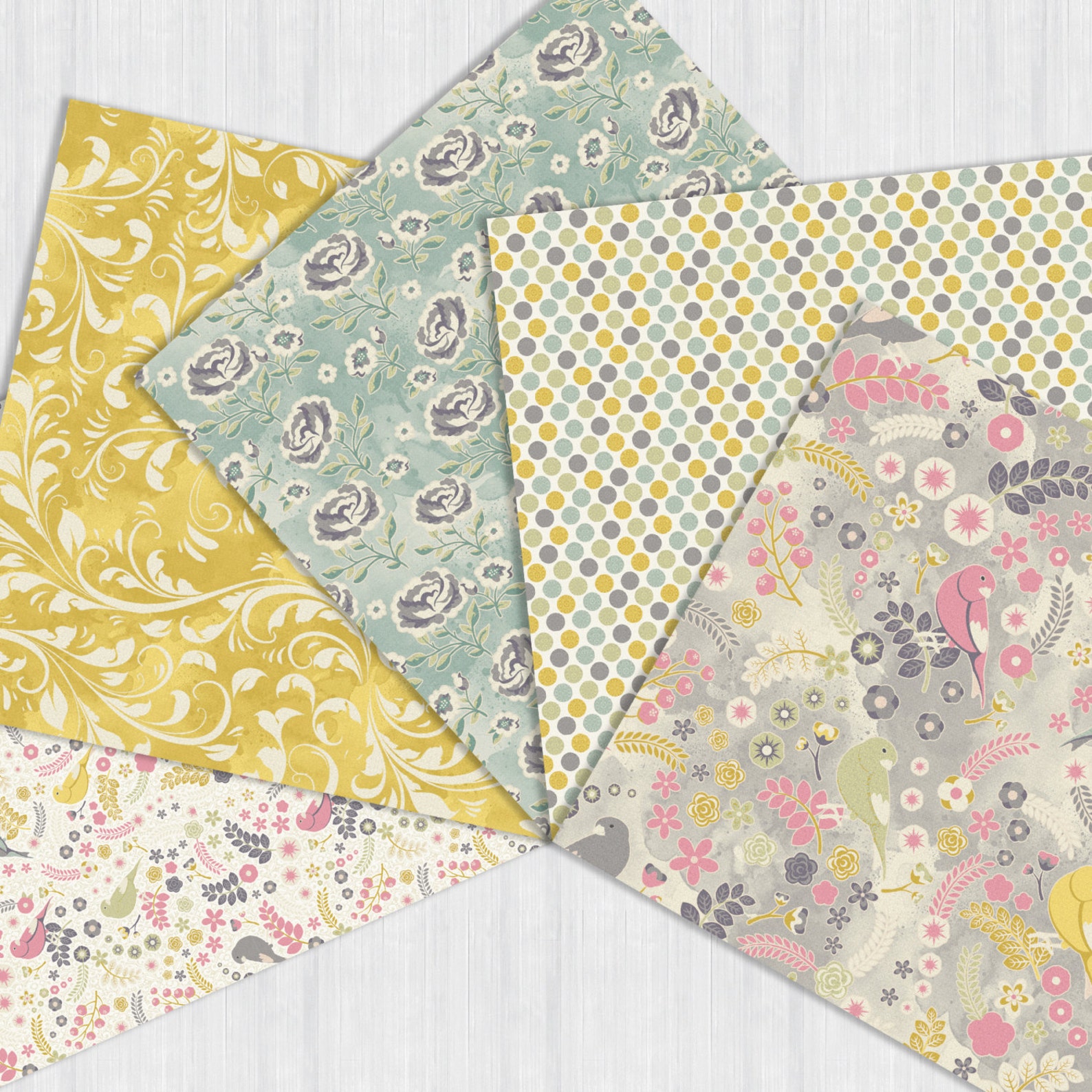 Retro Digital Paper Vintage, Shabby Chic Digital Paper, Love Birds ...