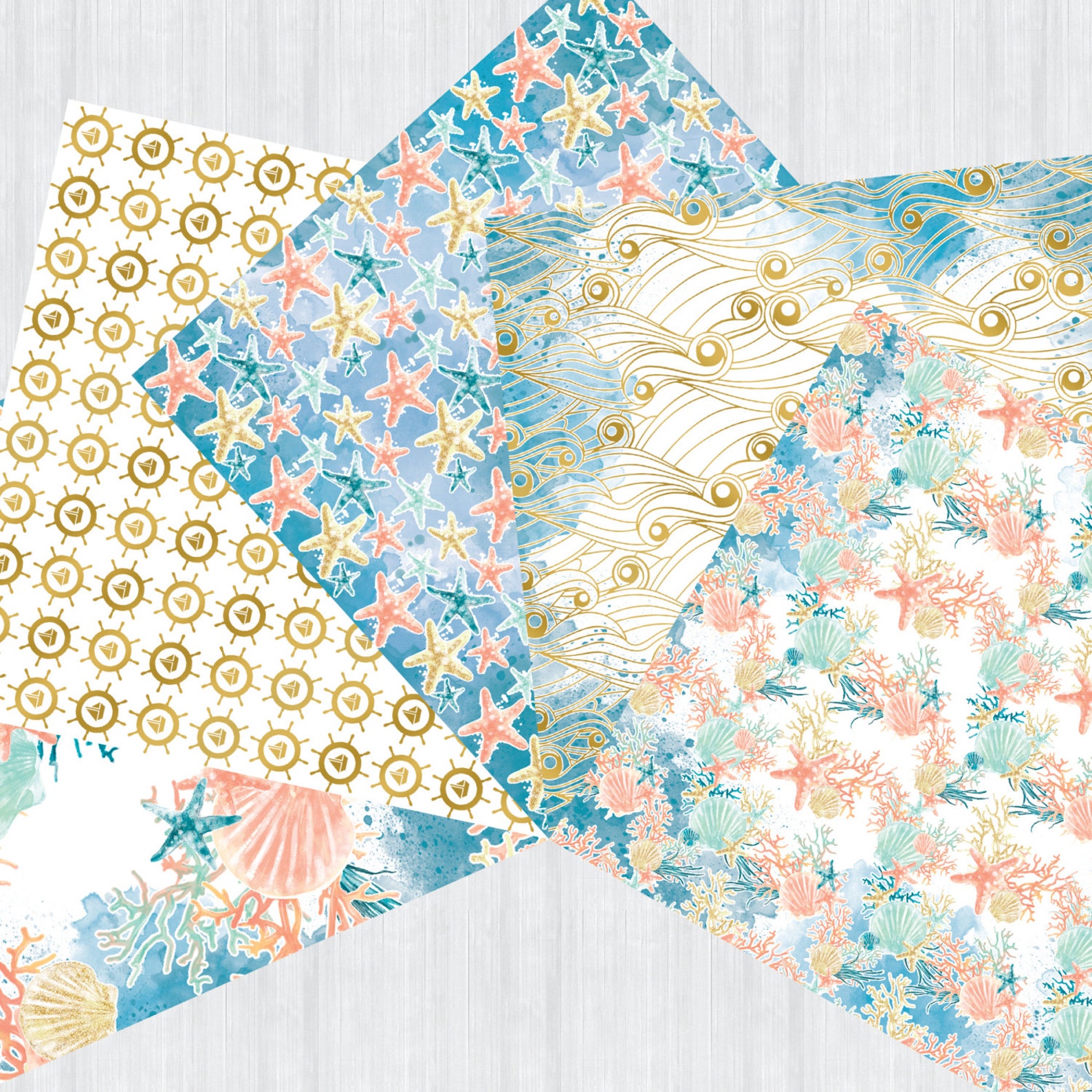 Sea Elements Digital Paper Pattern Instant Download Nautical - Etsy