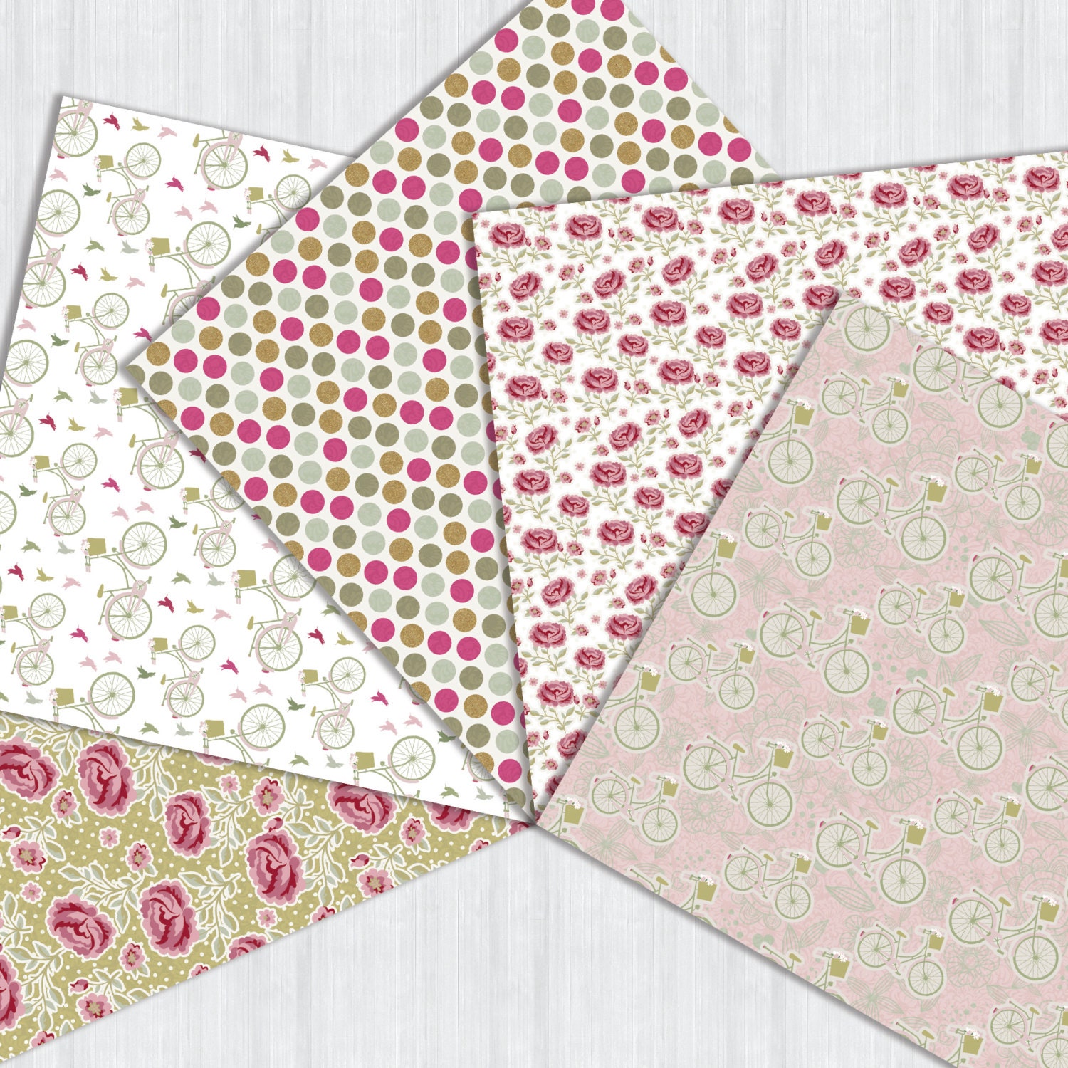 Bike Flowers Digital Paper Pack Instant Download Bicycle Roses - Etsy