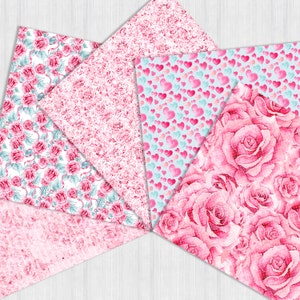 Pink Mint Roses Romantic Wedding Digital, Watercolor Valentine Love ...