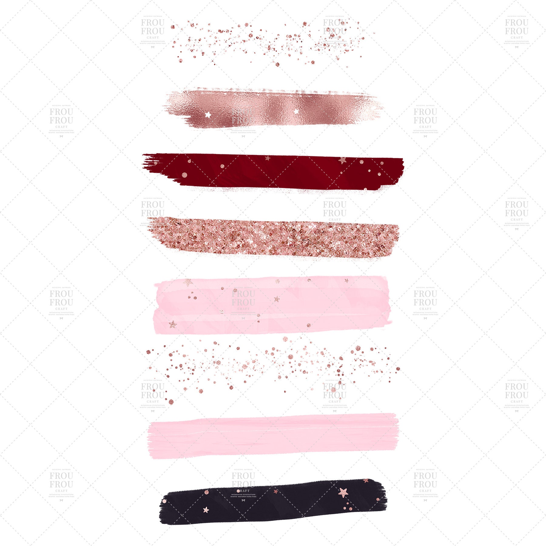 Pink Fairytale Brush Strokes, Rose Gold Glitter Clip Art, Pastel Pink ...