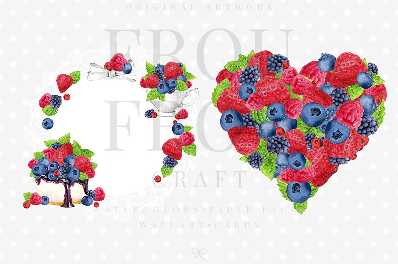 Berries Clipart Fruits Clip Art Strawberry Blueberry Raspberry - Etsy