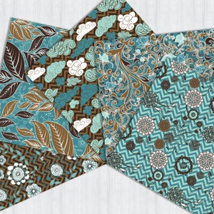 Chocolate Blue Digital Paper Pack Instant Download Brown Mint Bright ...