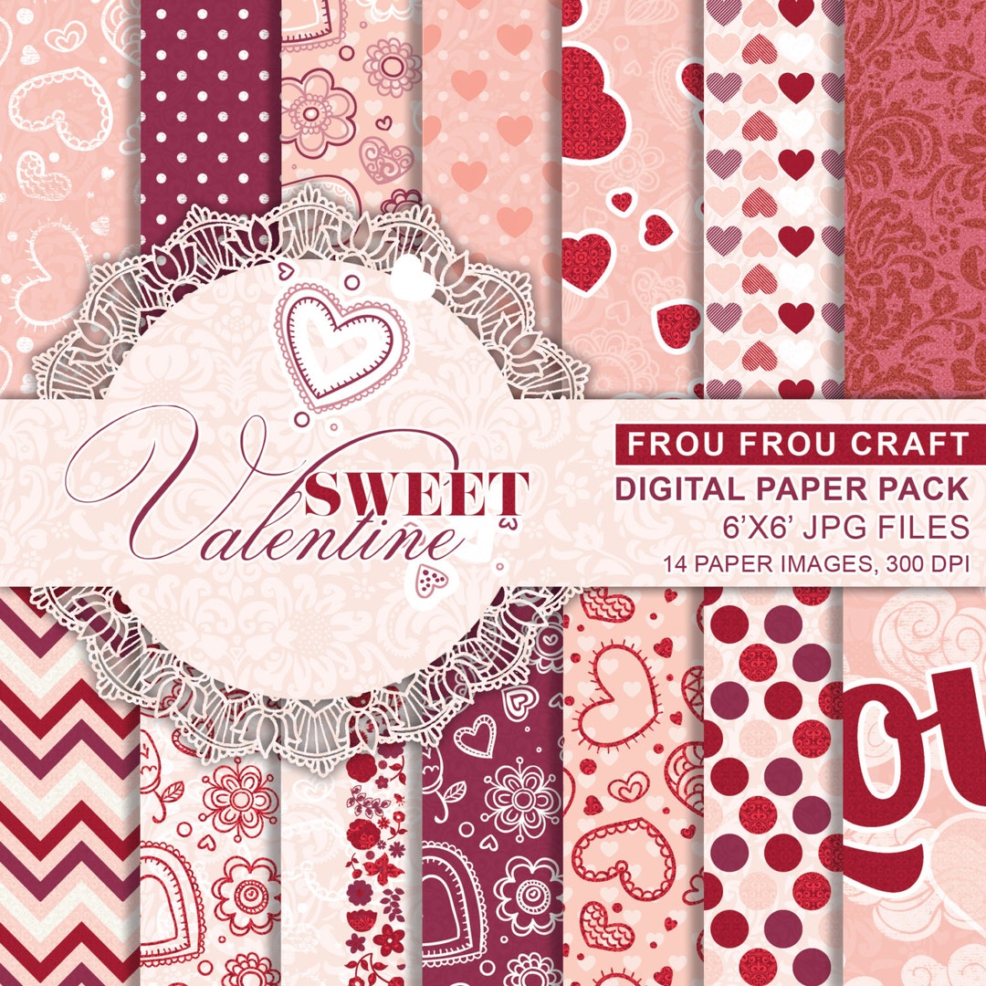 Hearts Valentine Love Digital Paper, Love Valentine Printable, Love ...