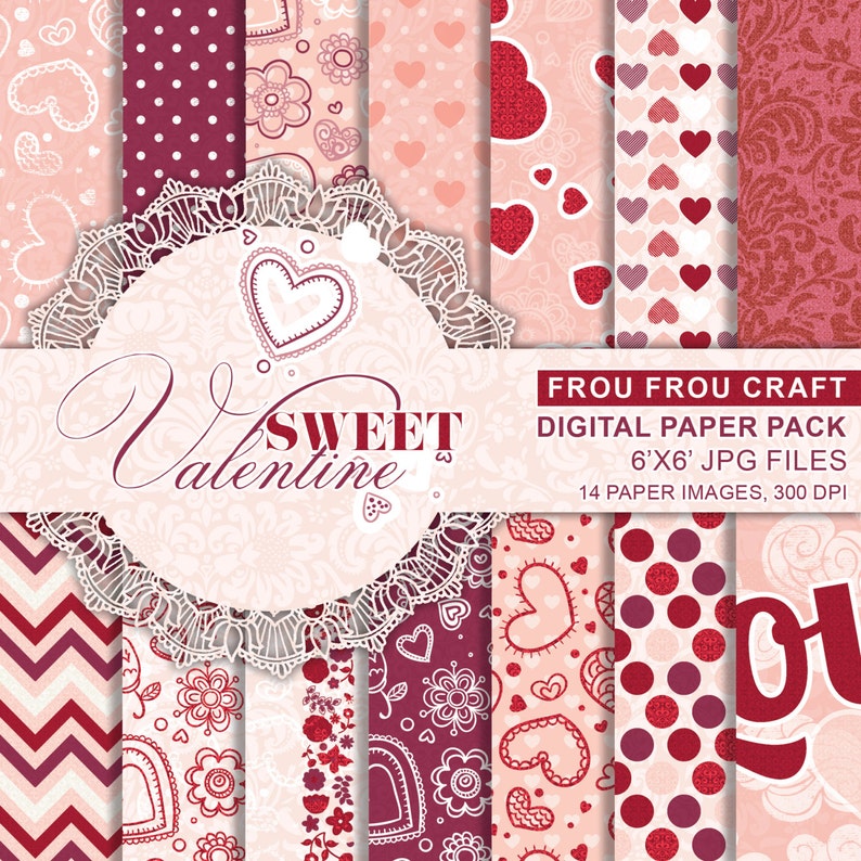 Hearts Valentine Love Digital Paper Love Valentine Printable | Etsy