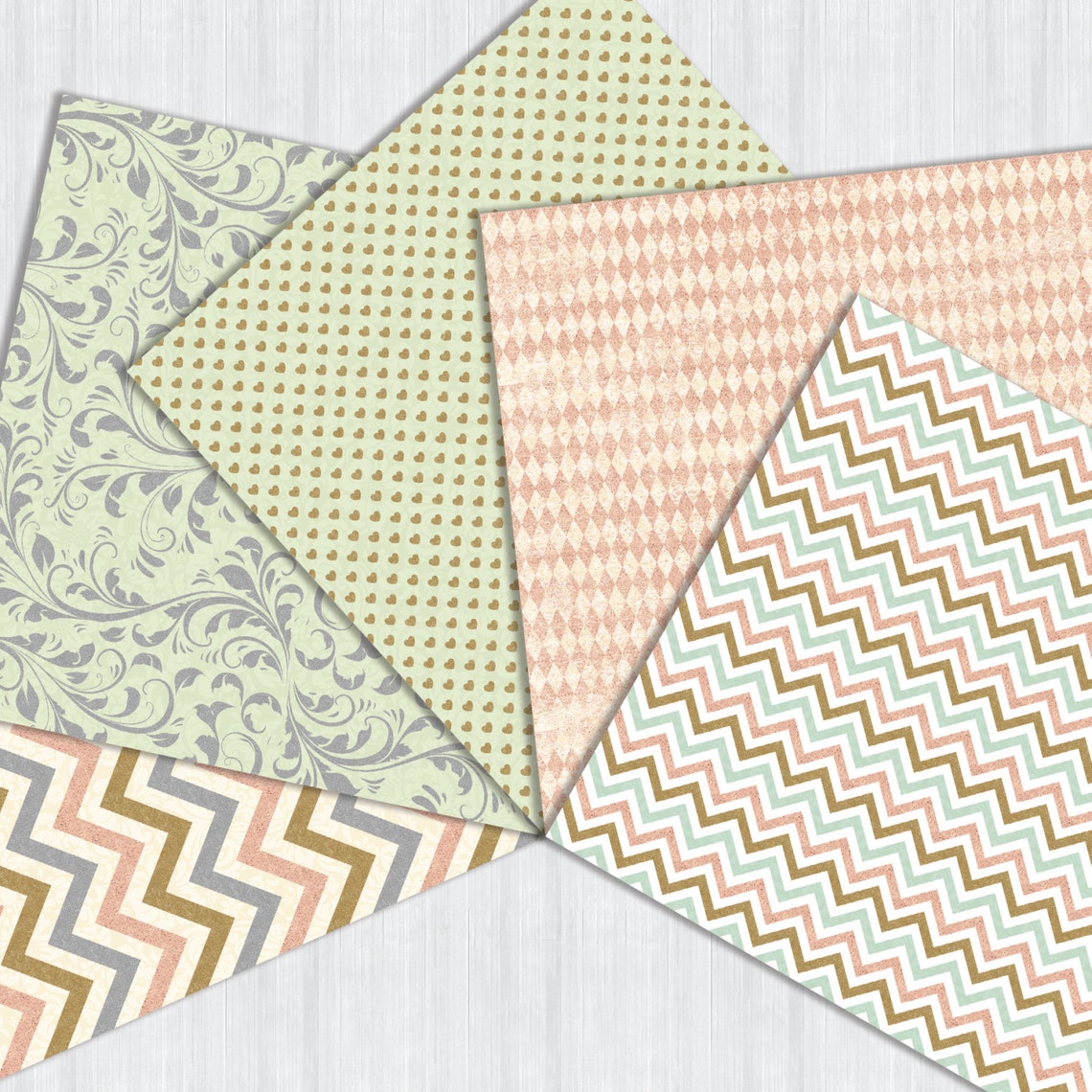 Rose Gold Digital Paper Pack Instant Download Romantic Hearts - Etsy