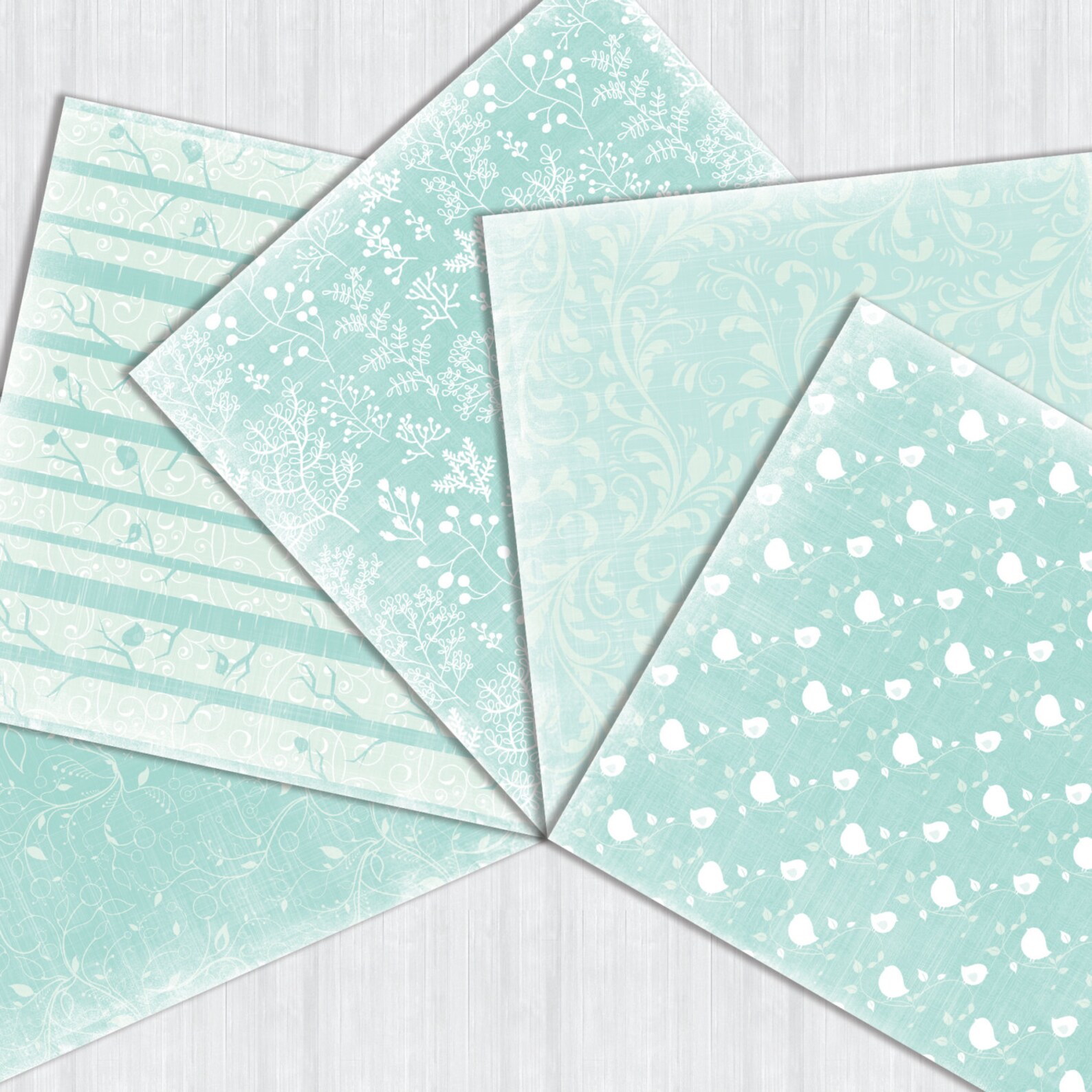 Blue Floral Digital Paper Pack Instant Download Aqua Mint - Etsy