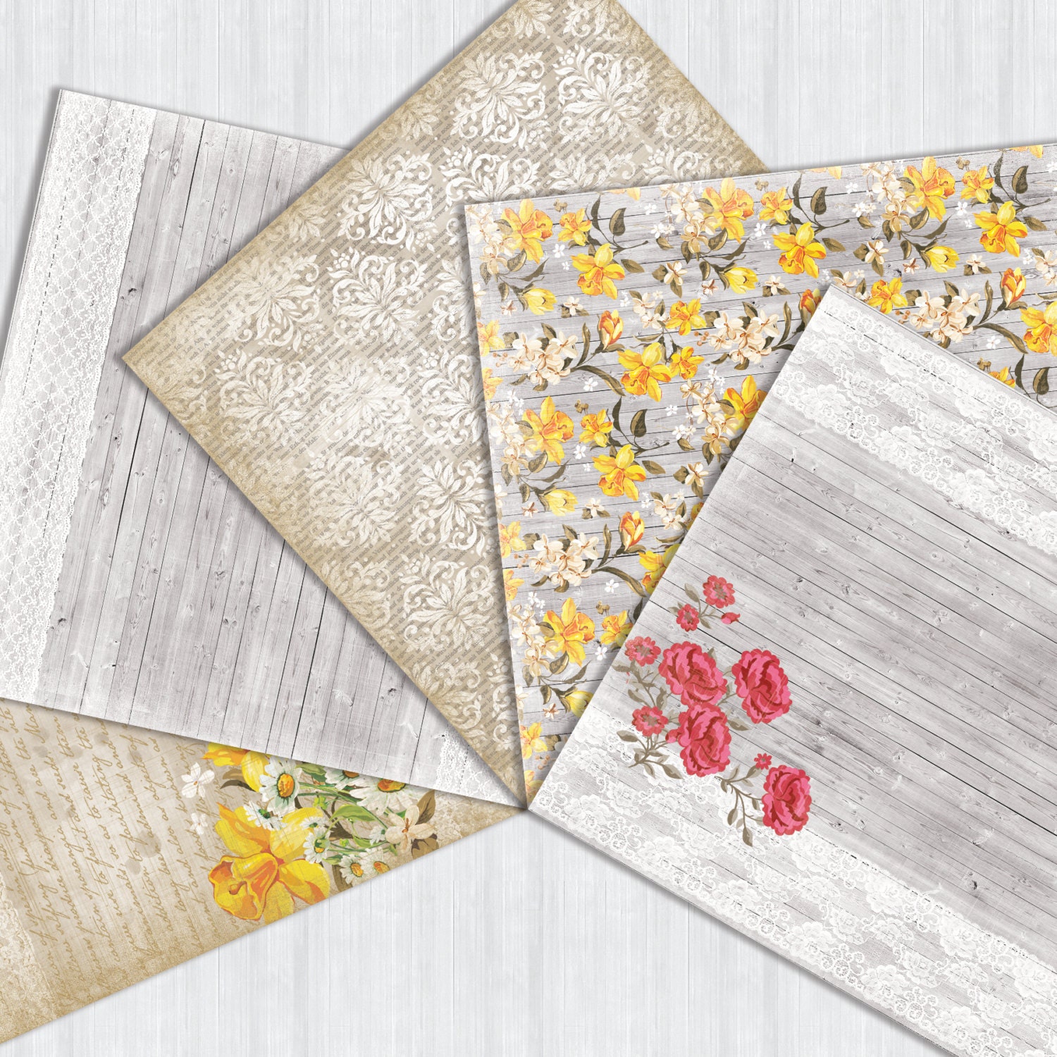 Shabby Chic Flowers Digital Paper Pack Instant Download Daisy - Etsy