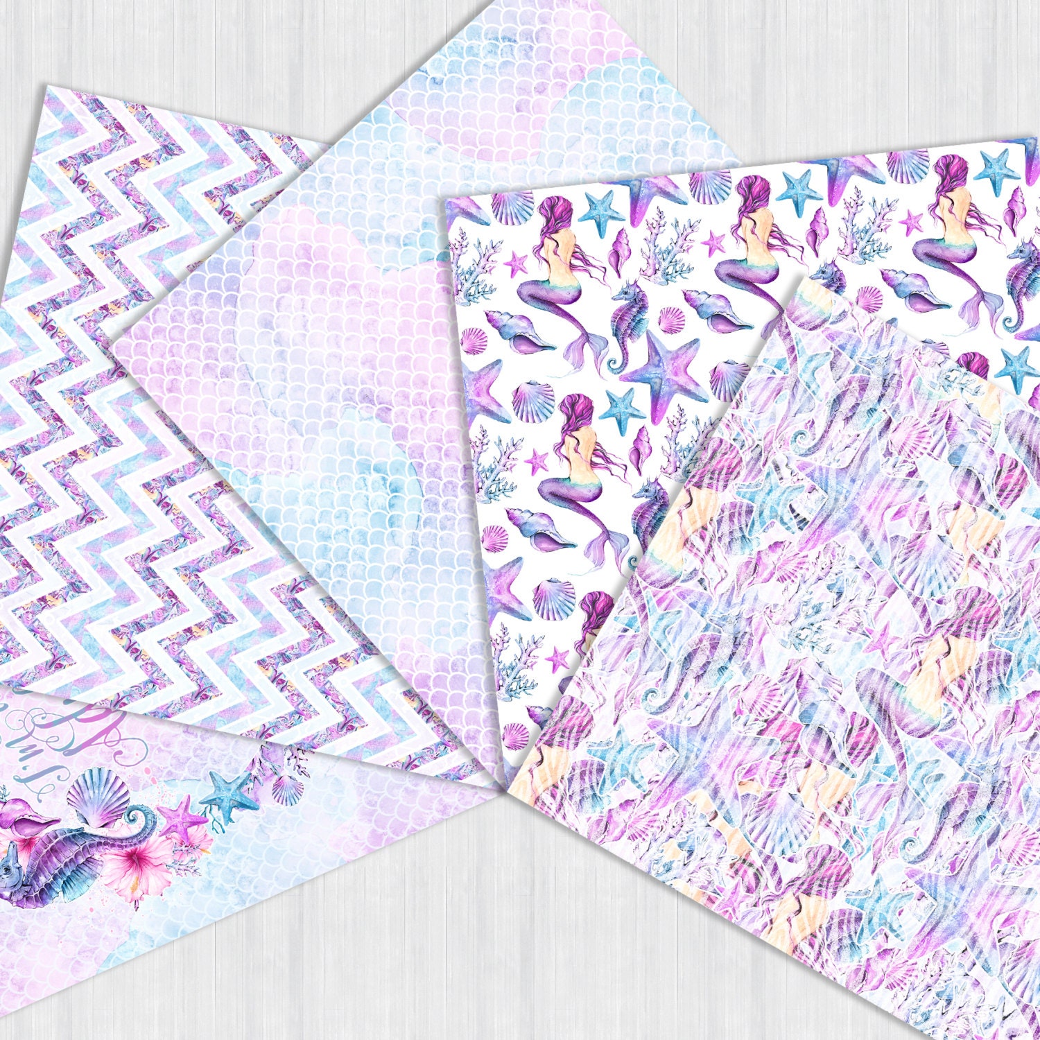 Mermaid Paper Pack Watercolor Sea Scrapbook Underwater - Etsy