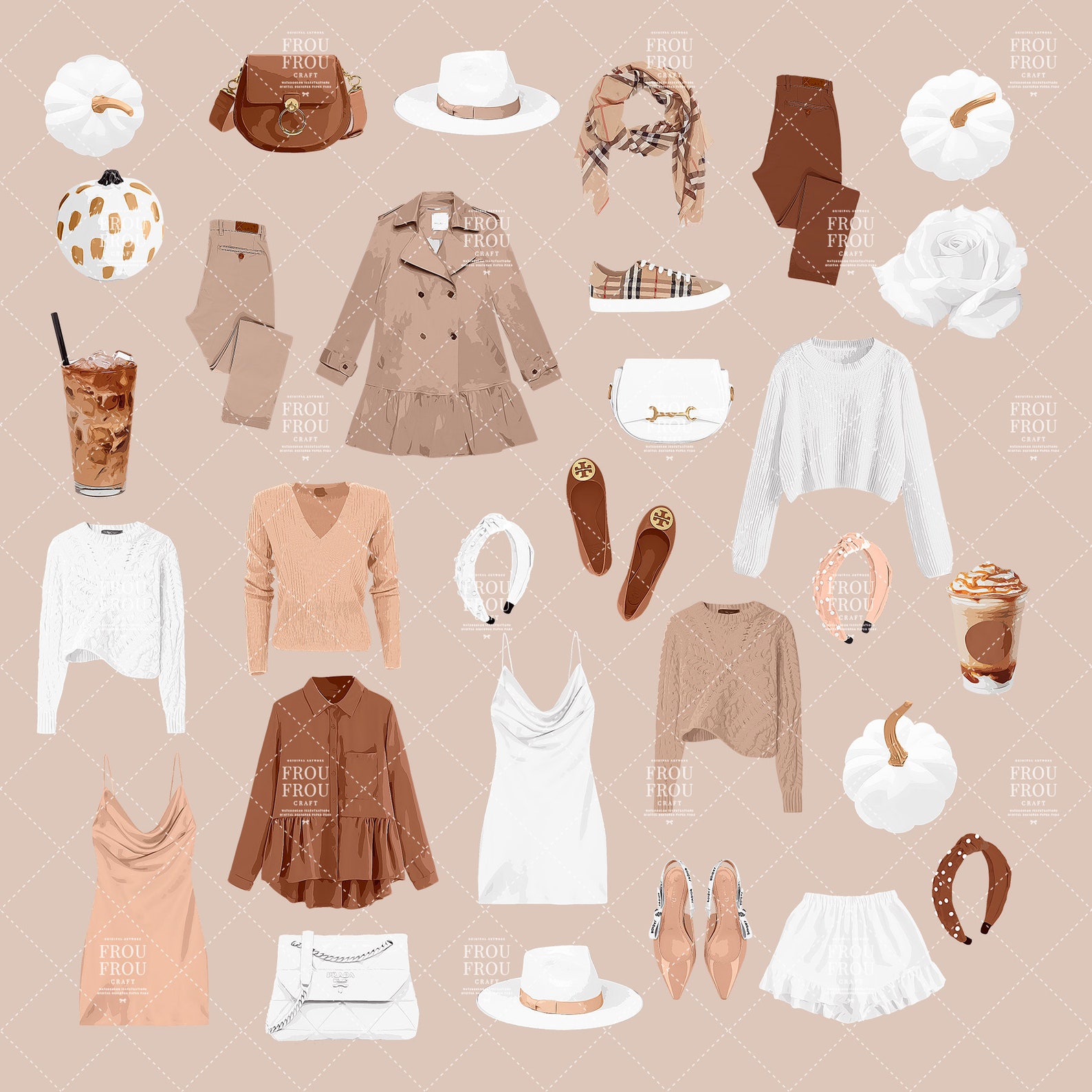 Fall Clip Art, Autumn Pumpkin Clipart, Coffee Planner Stickers, Fashion ...