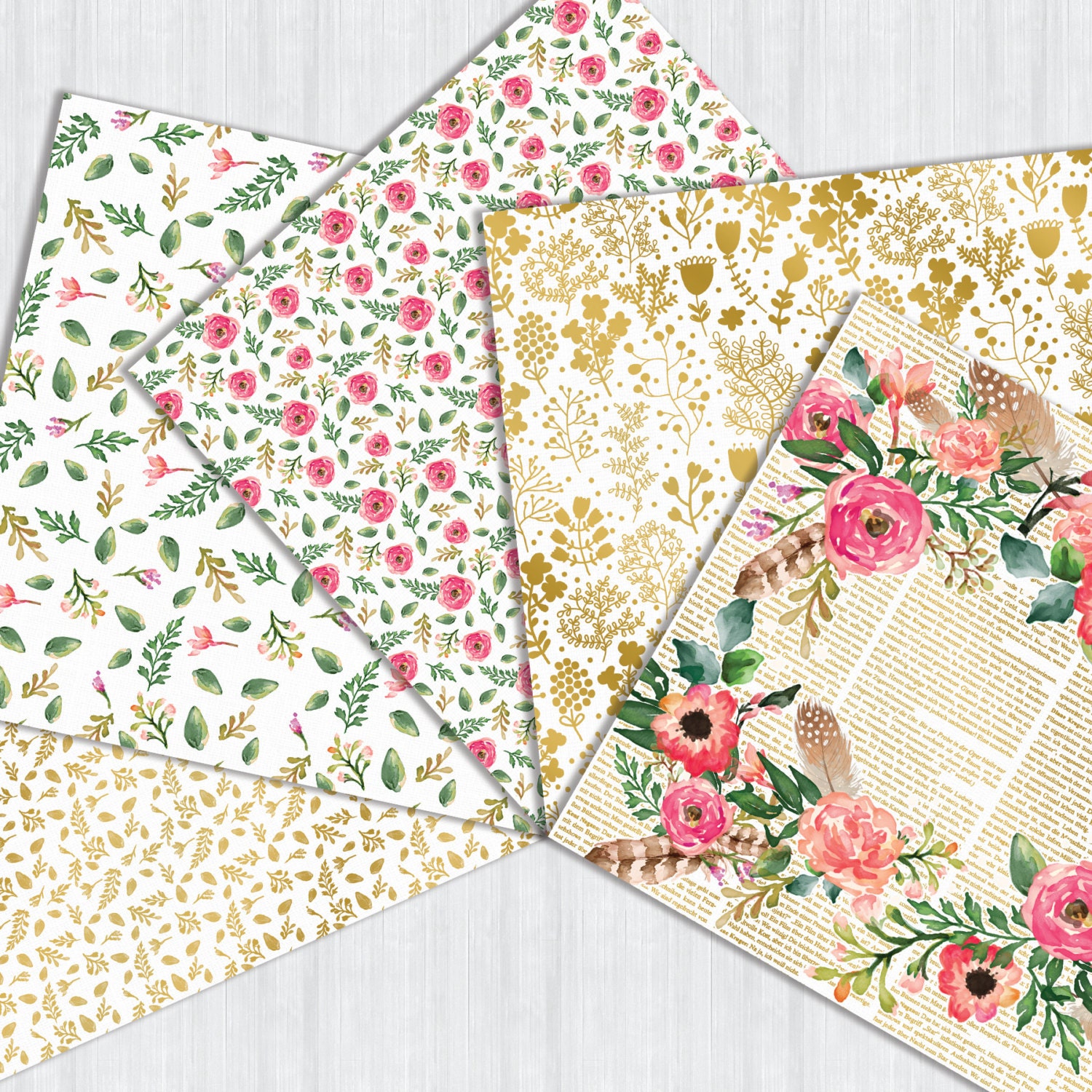 Watercolor Gold Flowers Digital Paper Pack Instant Download - Etsy