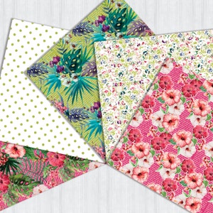 Summer Tropical Digital Paper, Instant Download, Floral Digital Paper ...