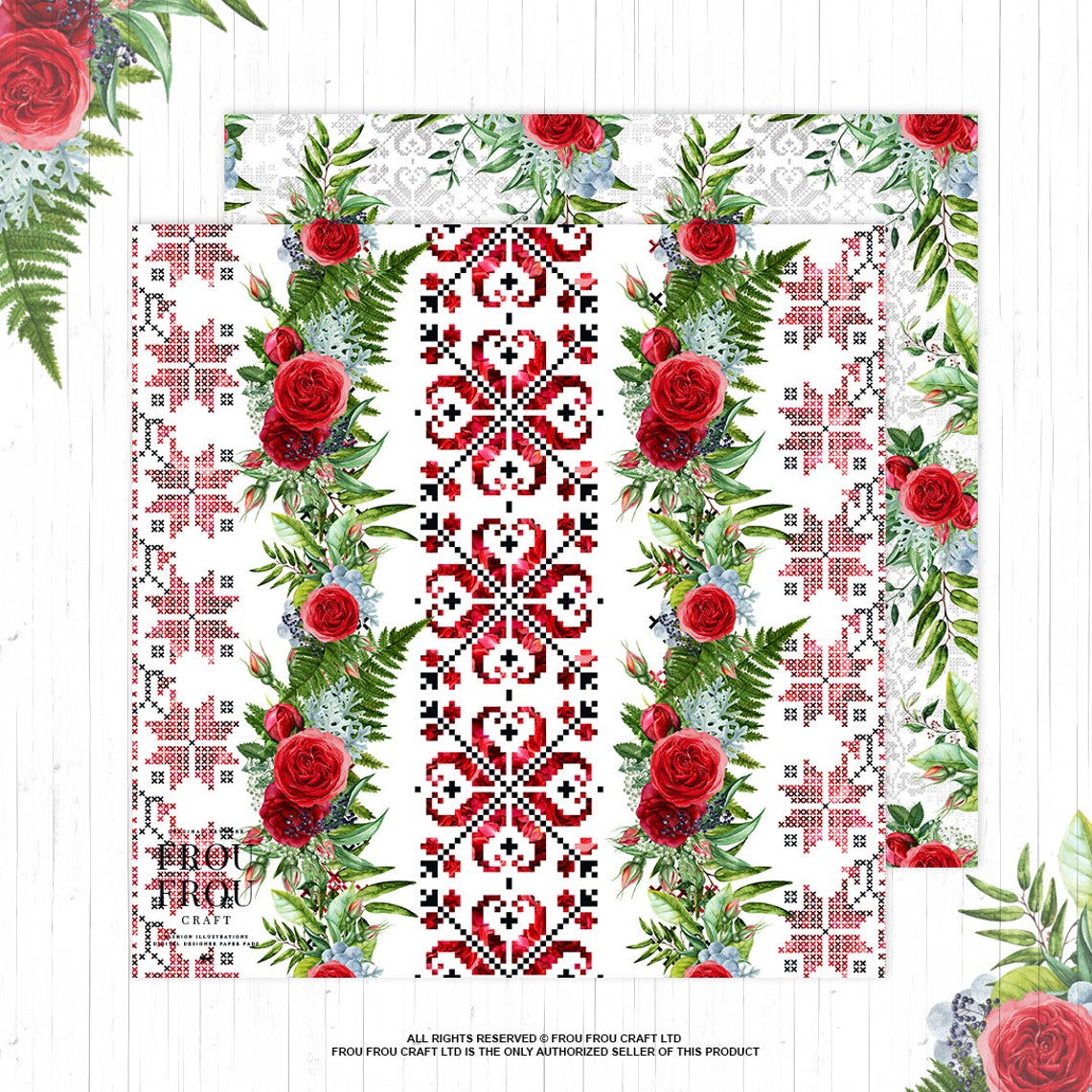 Red Roses Paper Pack Ethno Digital Paper Pad Floral Fabric | Etsy