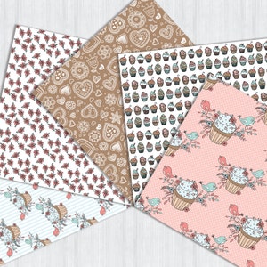 Cupcakes Birds Seamless Patterns Digital Paper Pack Instant Download ...