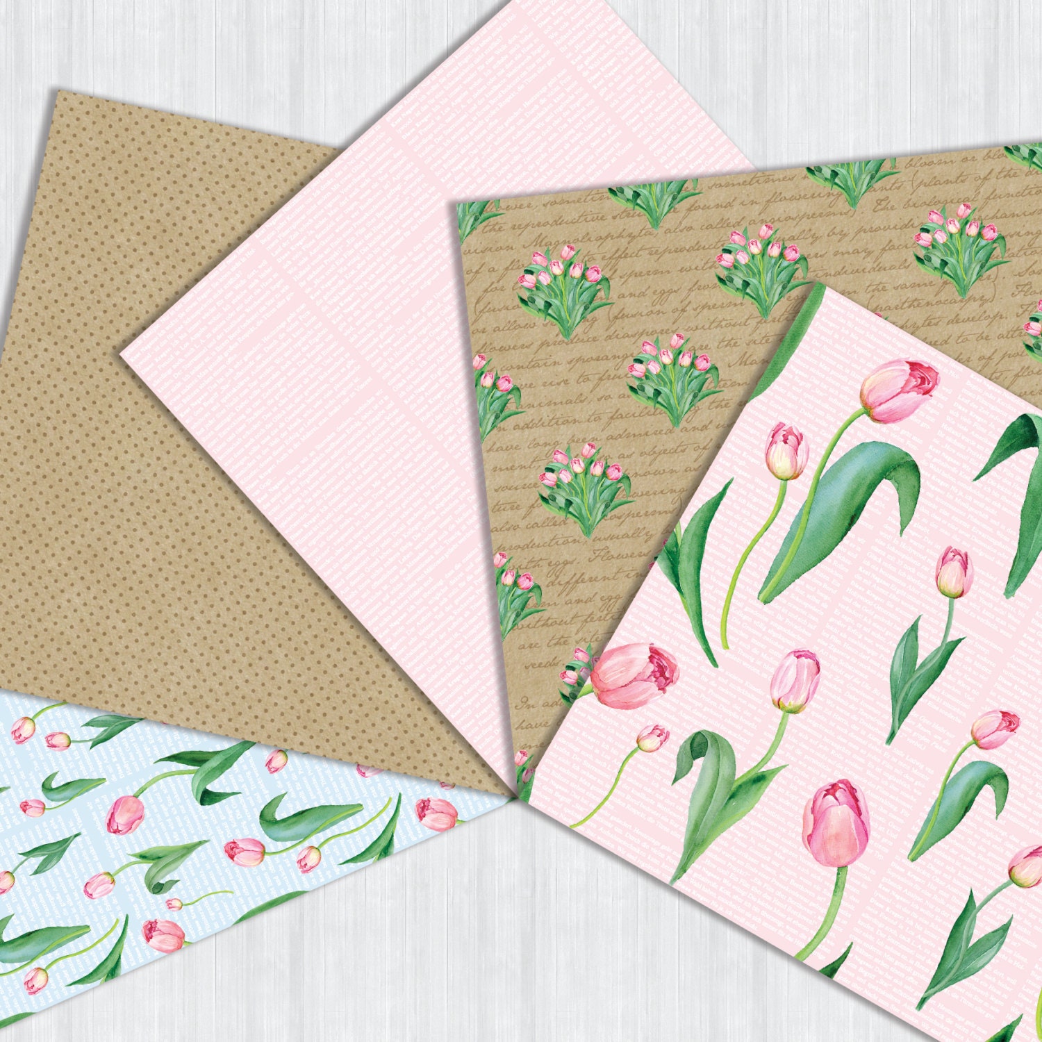 Pink Tulips Watercolor Spring Flowers Digital Paper Pack Instant ...