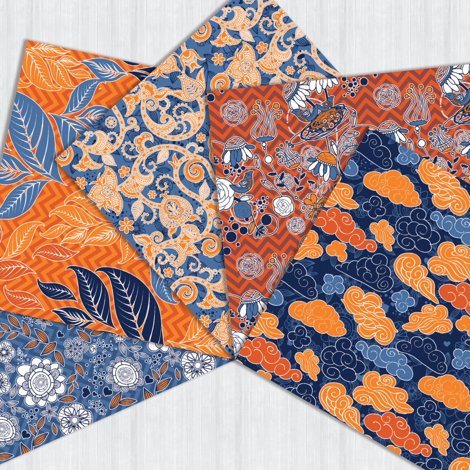 Blue Orange Digital Paper Pack Instant Download Bright Colors - Etsy