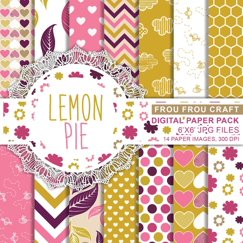 Pink Yellow Digital Paper Pack Instant Download Bright Colors - Etsy