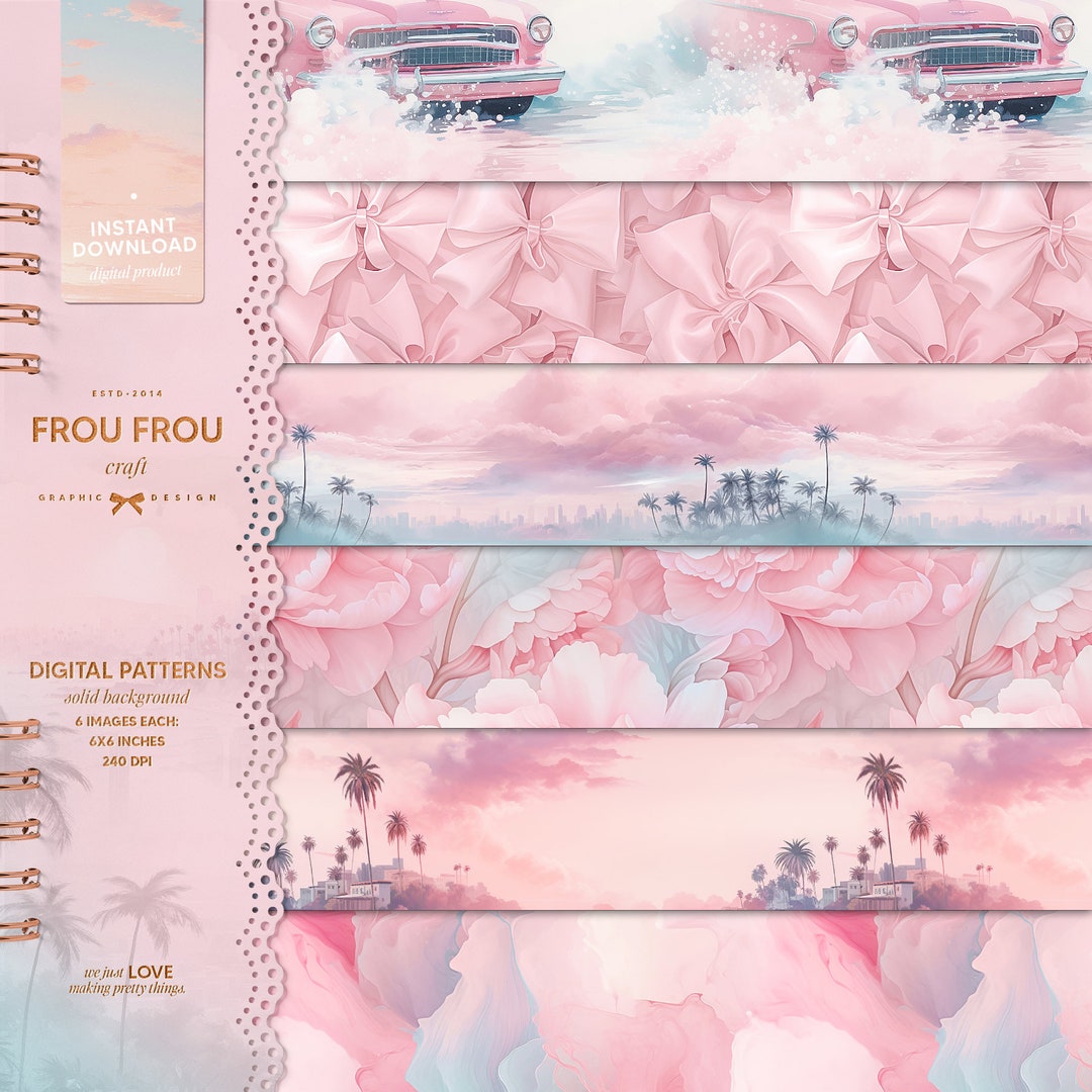 Girl Movie Digital Paper Pack - Girly Pink Pastel Beach LA Seamless ...