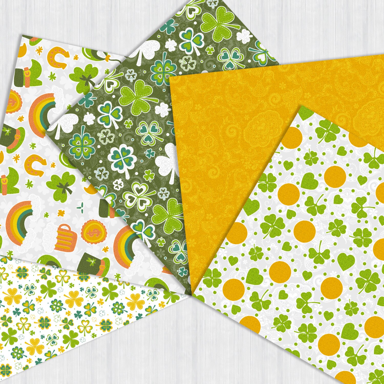 St Patricks Day Shamrock Paper, St Patty Irish Digital Paper, Green and ...
