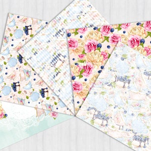 Tea Party Digital Paper Pack Watercolor Flowers Seamless Patterns ...