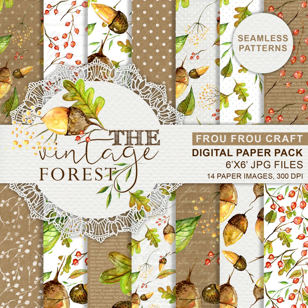 Forest Digital Paper Pack Instant Download Green Red Beige Yellow Brown ...