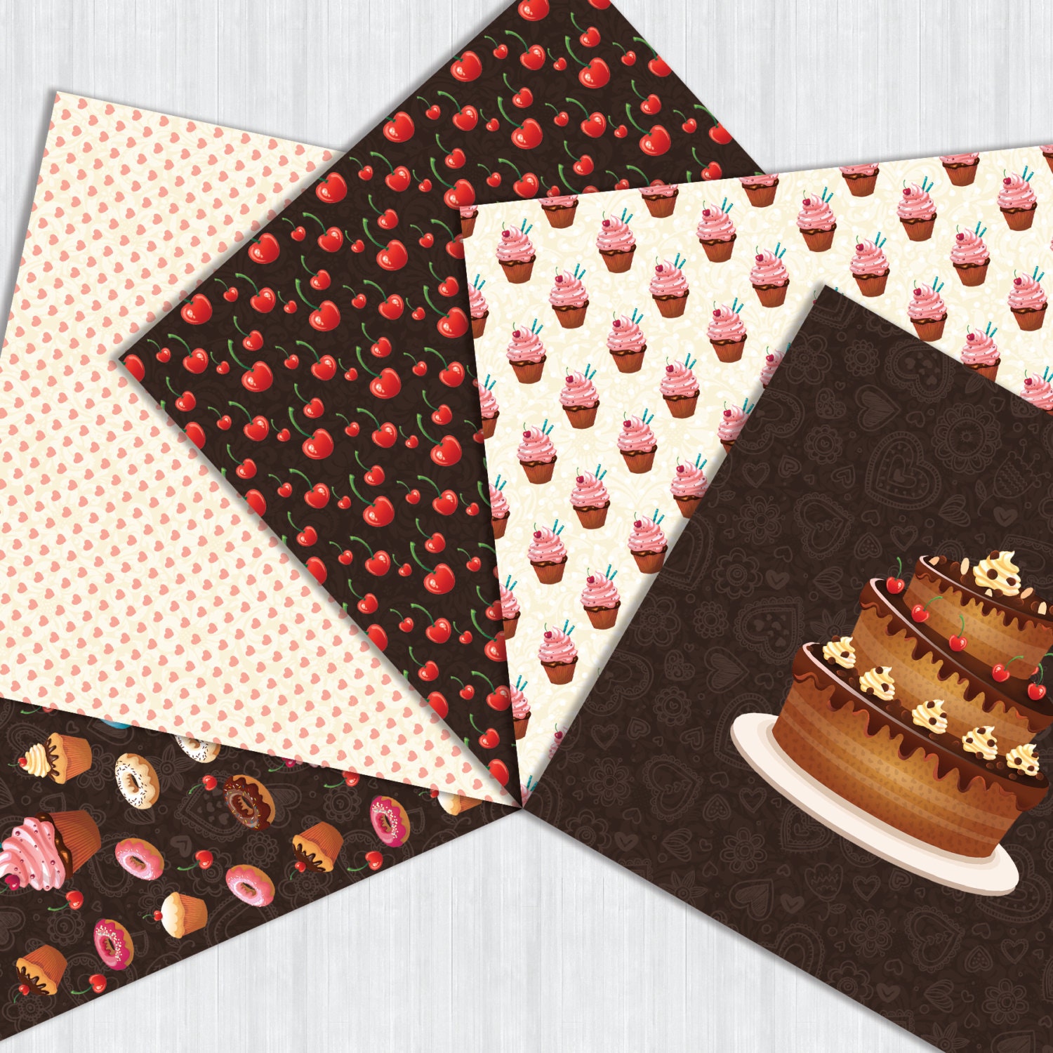 Cupcake Love Digital Paper Pack Instant Download Doughnut | Etsy