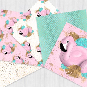 Summer Paper Pack Beach Digital Backgrounds Pink Flamingo Float Planner ...