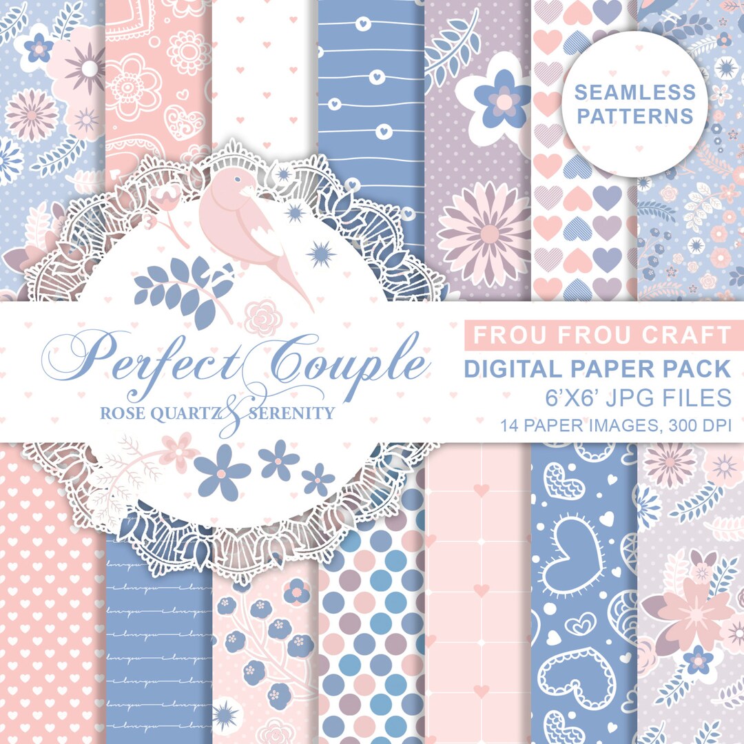 Rose Quartz Serenity Digital Paper Pack Pink Blue Valentine Heart ...