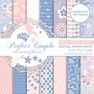 Rose Quartz Serenity Digital Paper Pack Pink Blue Valentine Heart ...