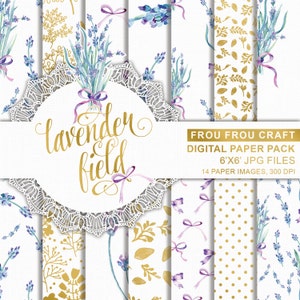 Lavender Gold Foil Watercolor Spring Flowers Shabby Chic Vintage Violet ...