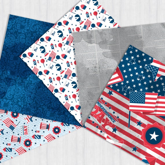 4th of July Digital Paper Pack Patriotic Celebration Holiday Seasonal ...