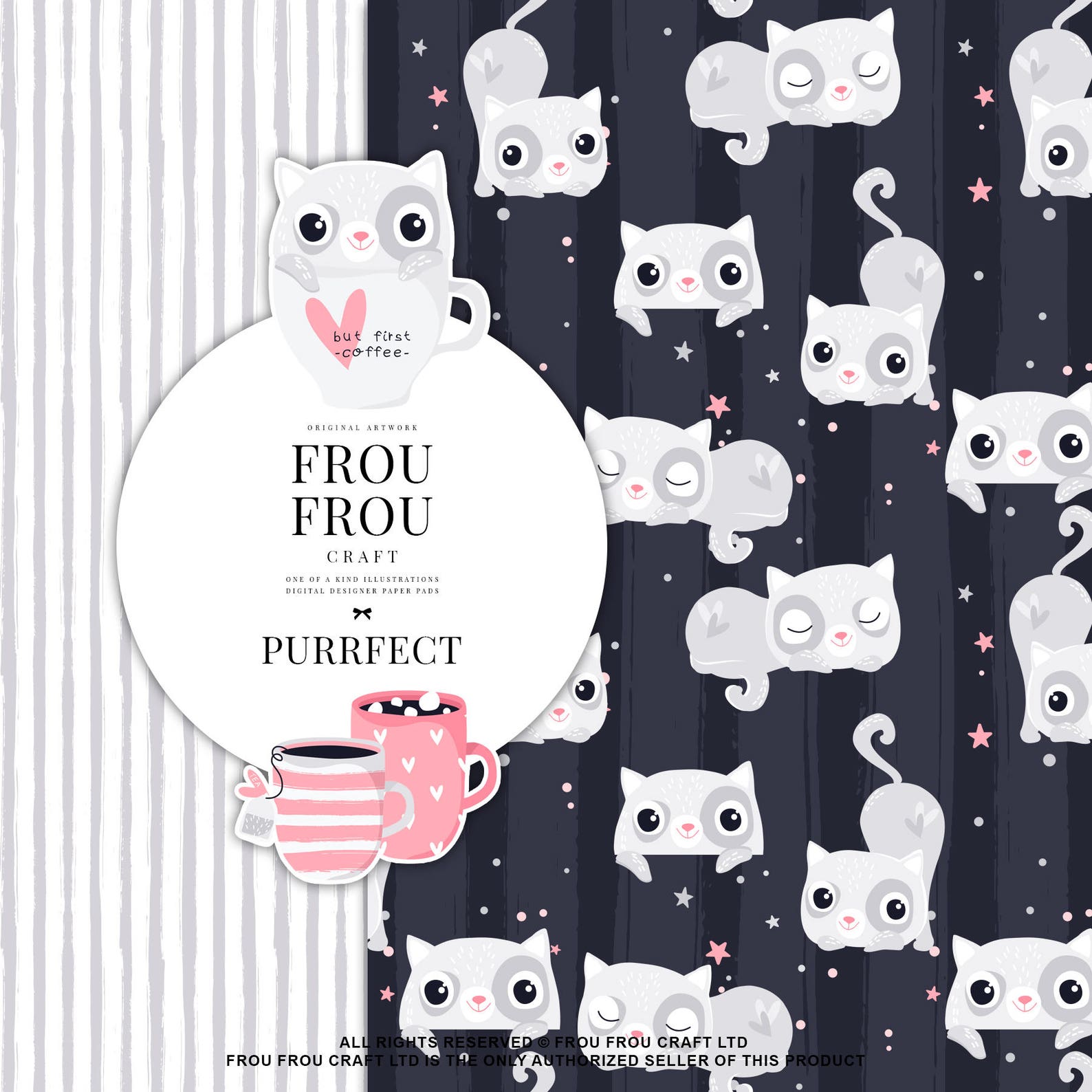 Cute Kitten Digital Paper Pack, Cat Paper Pack, Pastel Nursery Pink ...