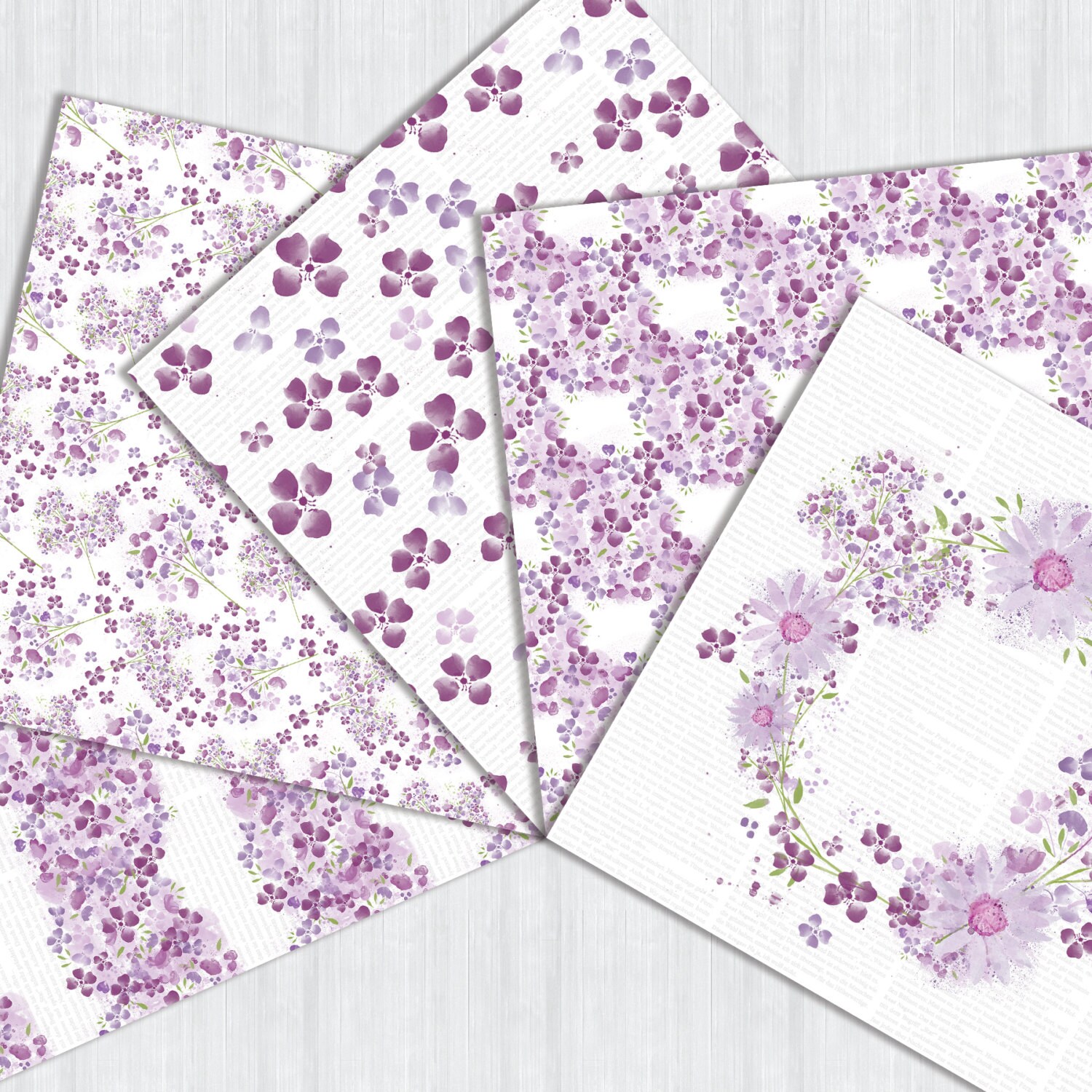 Watercolor Violets Digital Paper Pack Instant Download Clover - Etsy