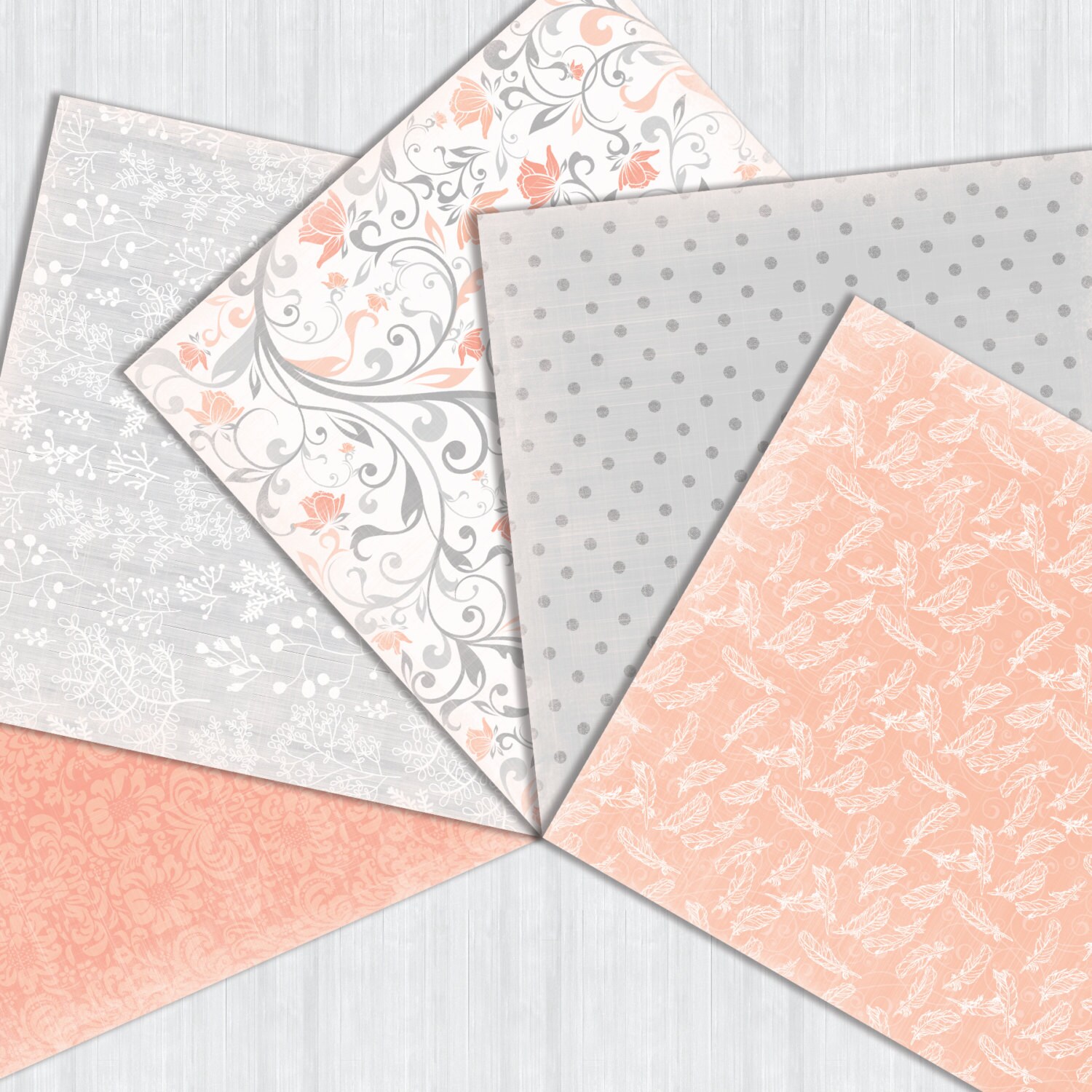 Peach Silver Digital Paper Pack Instant Download Grey Pink | Etsy